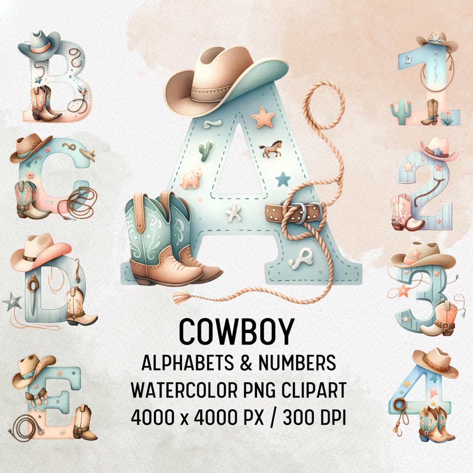 Cowboy Alphabet Clipart: Western Rodeo PNG Letters (digital Download ...
