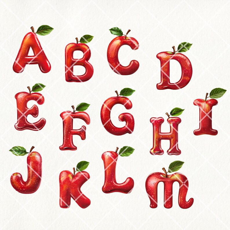 3D Apple Alphabet PNG Clipart: Realistic Fruit Font (digital Download ...