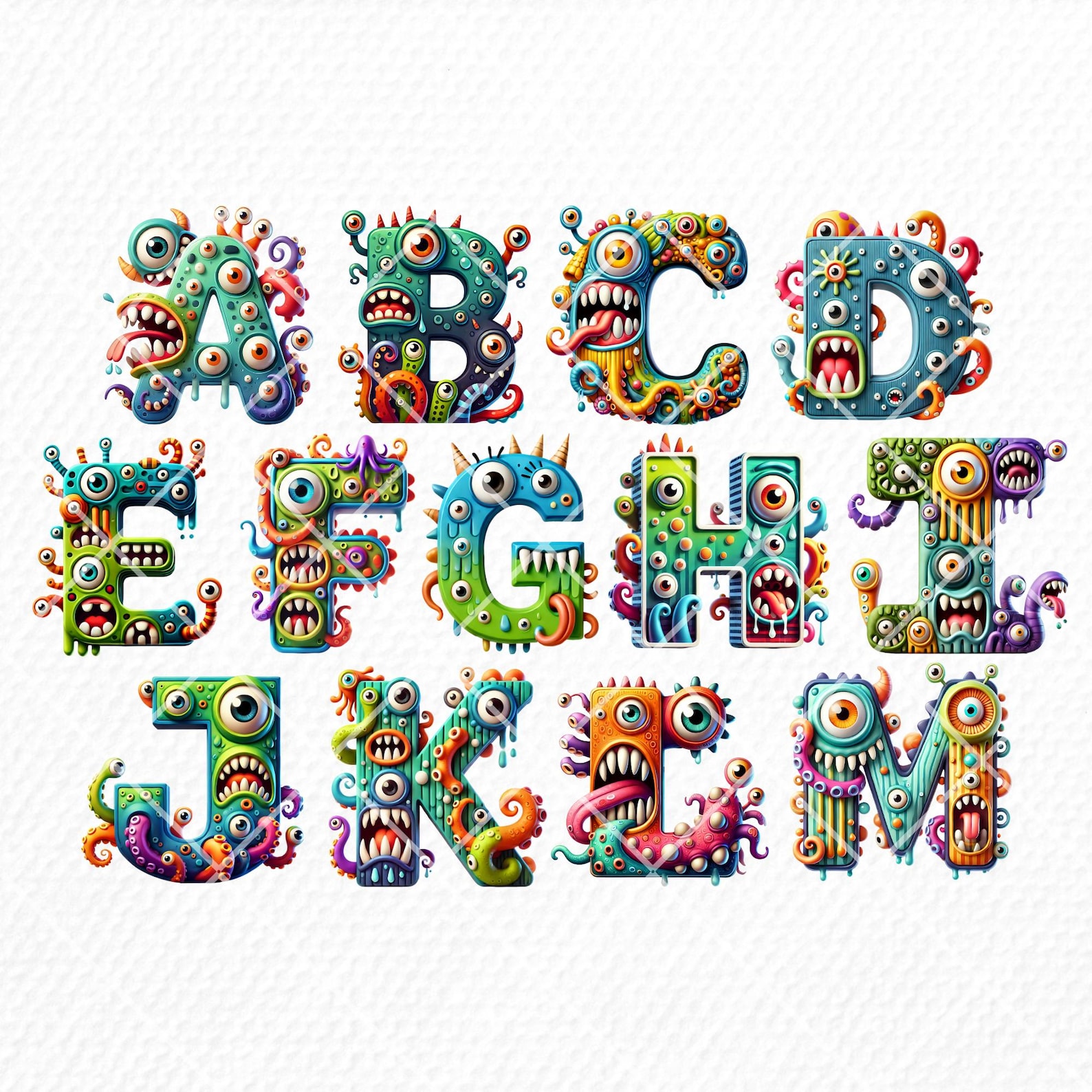 Monster Alphabet Clip Art, 3D Letters for Kids, Teachers, Crafts ...