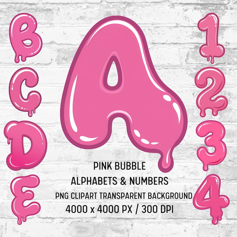 Pink Graffiti Alphabet PNG: Dripping Bubble Letters (digital Download ...