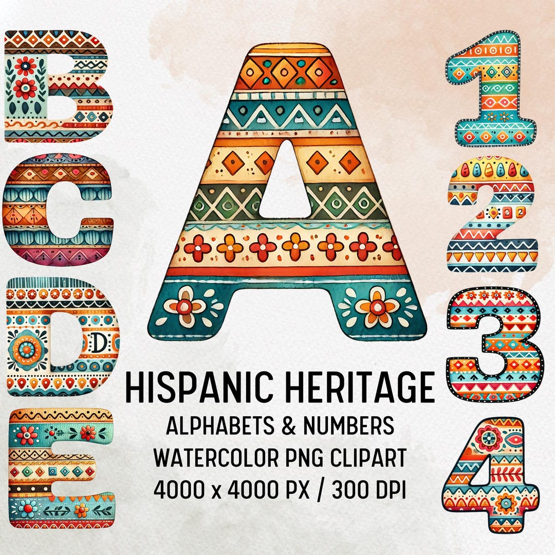 Hispanic Heritage Alphabet Clipart, Latin Culture Letters PNG, Vibrant ...
