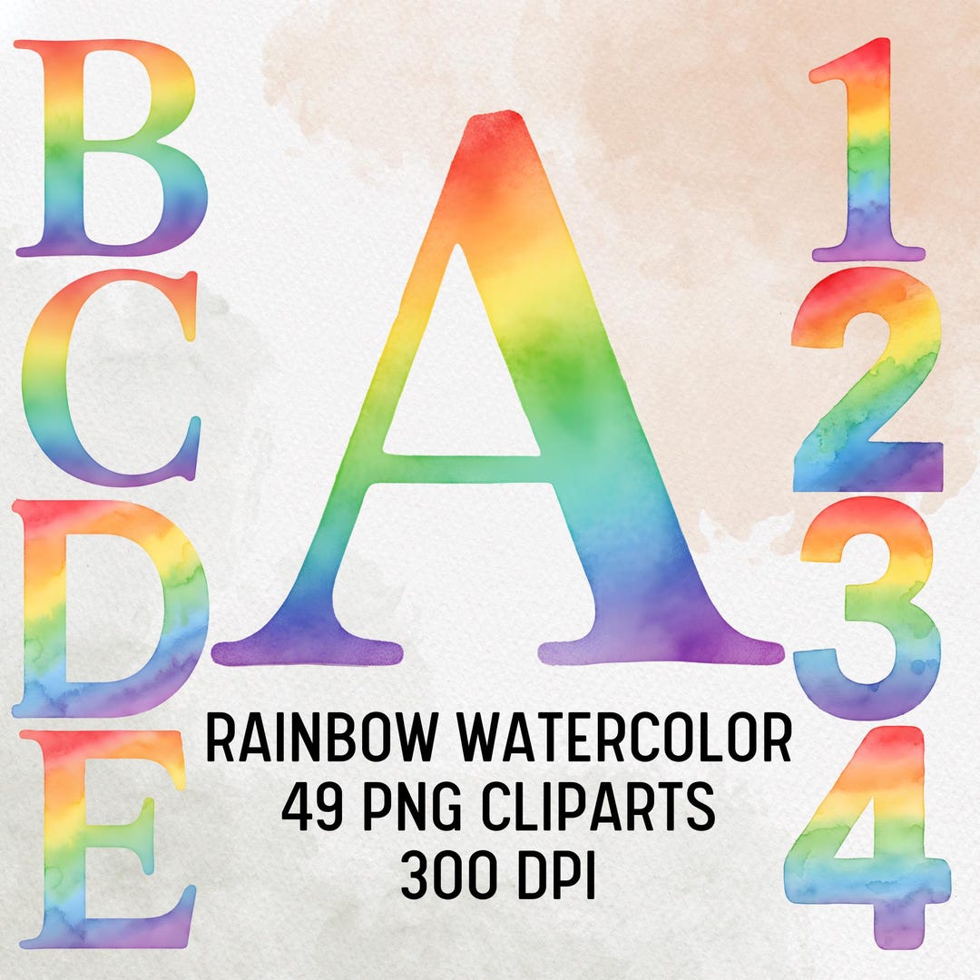 Rainbow Watercolor Alphabet Clipart PNG | Vibrant Hand-painted ...