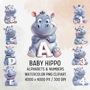 Cute Baby Hippo Alphabet Clipart, Adorable Hippo Letters PNG ...