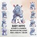 Cute Baby Hippo Alphabet Clipart, Adorable Hippo Letters PNG ...