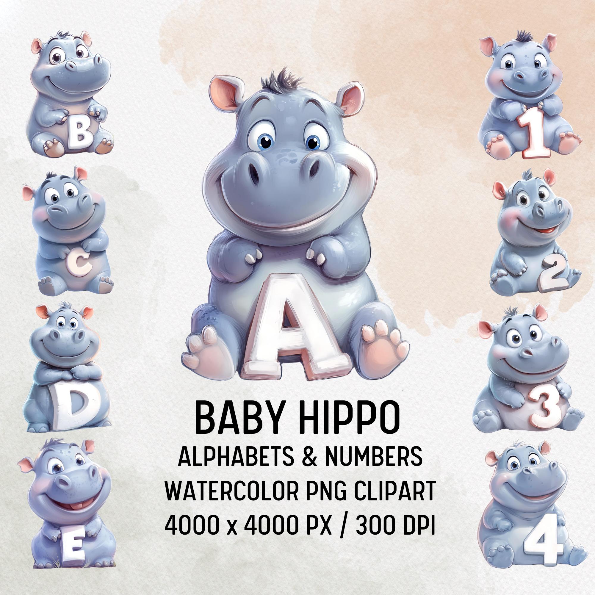 Cute Baby Hippo Alphabet Clipart, Adorable Hippo Letters PNG ...