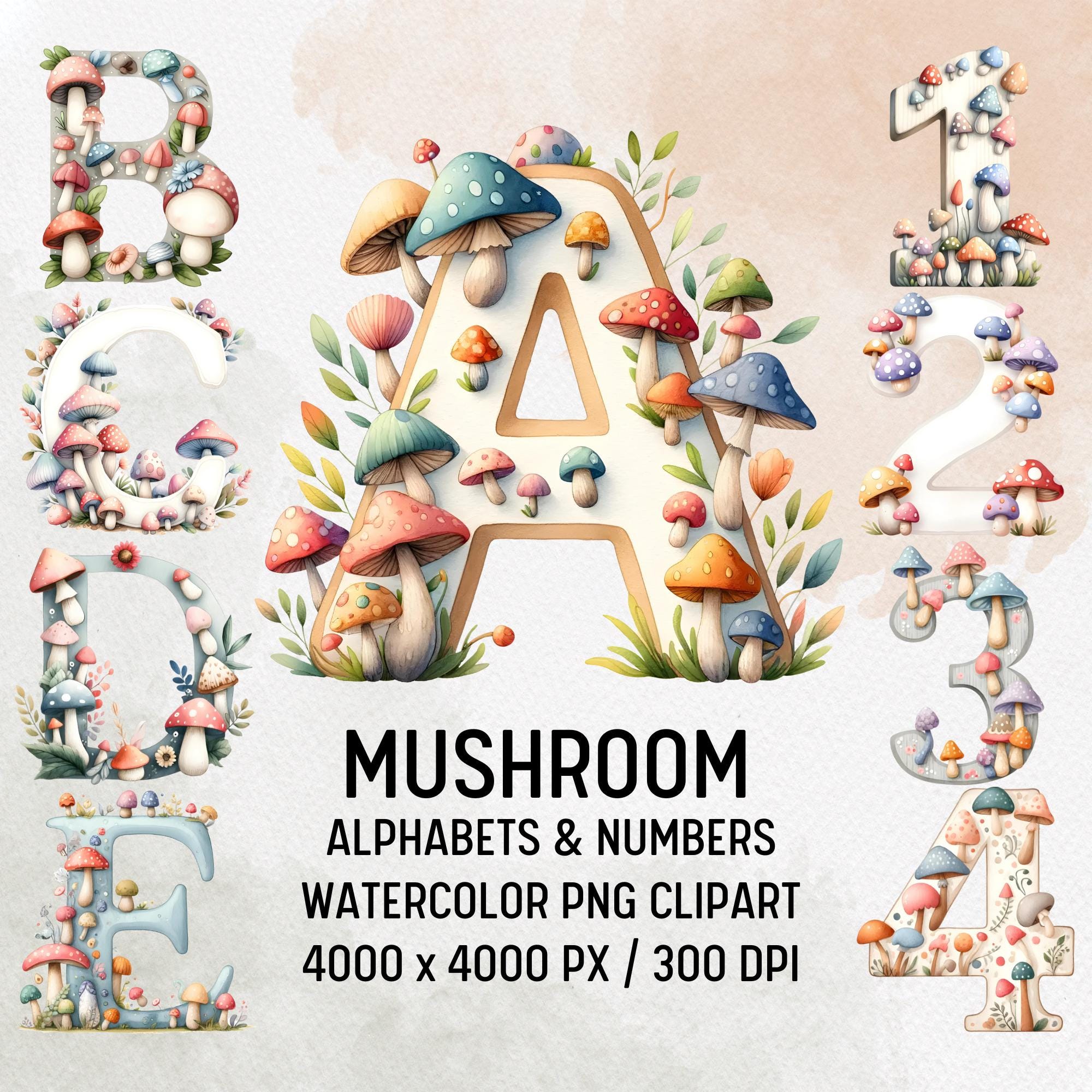 Mushroom Alphabet Watercolor Clip Art, Whimsical Letters for Craft ...
