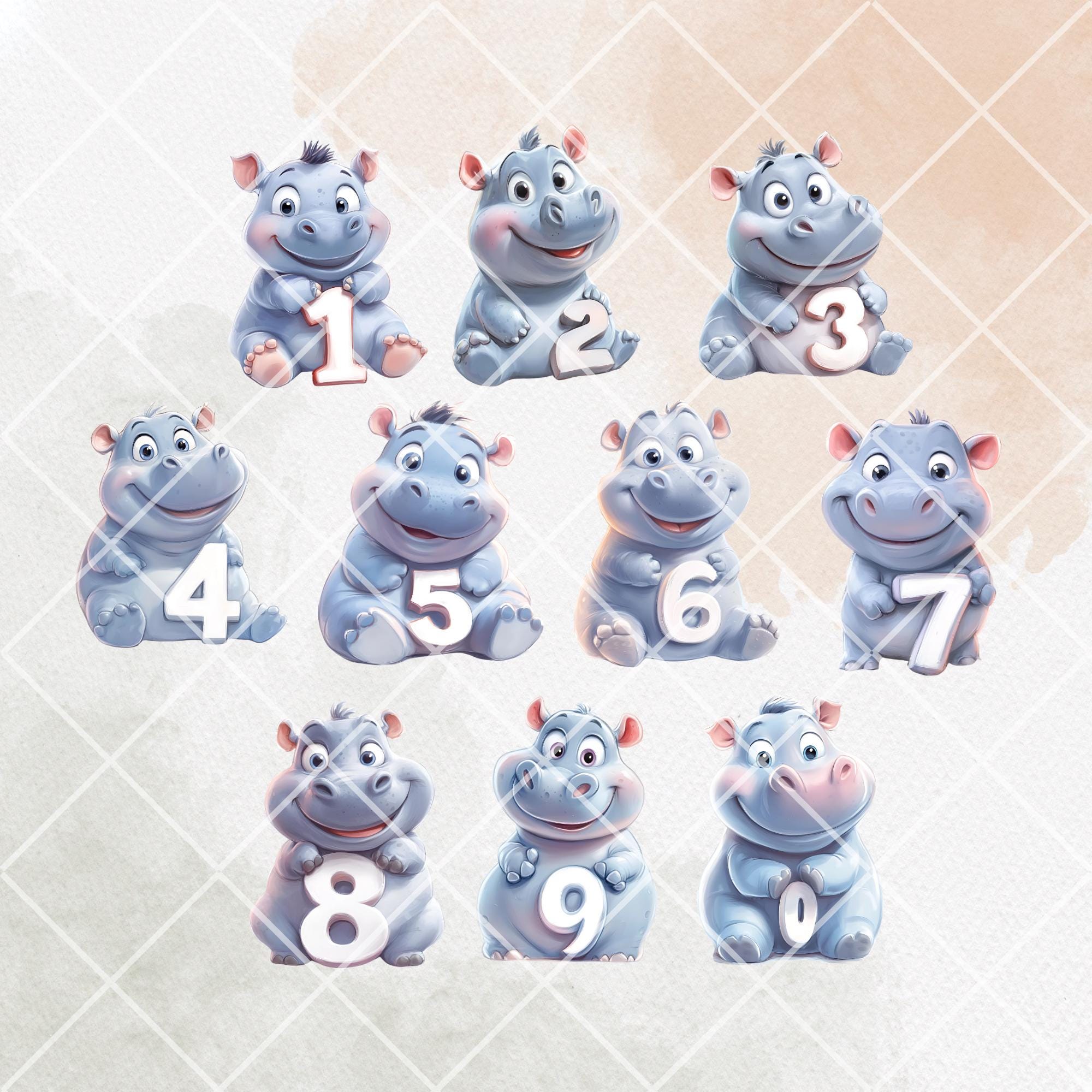Cute Baby Hippo Alphabet Clipart, Adorable Hippo Letters PNG ...