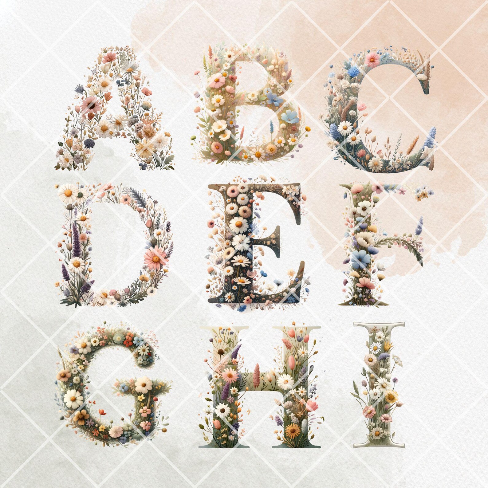 Wild Flower Alphabets Clipart, PNG Letters With Floral Design, Floral ...