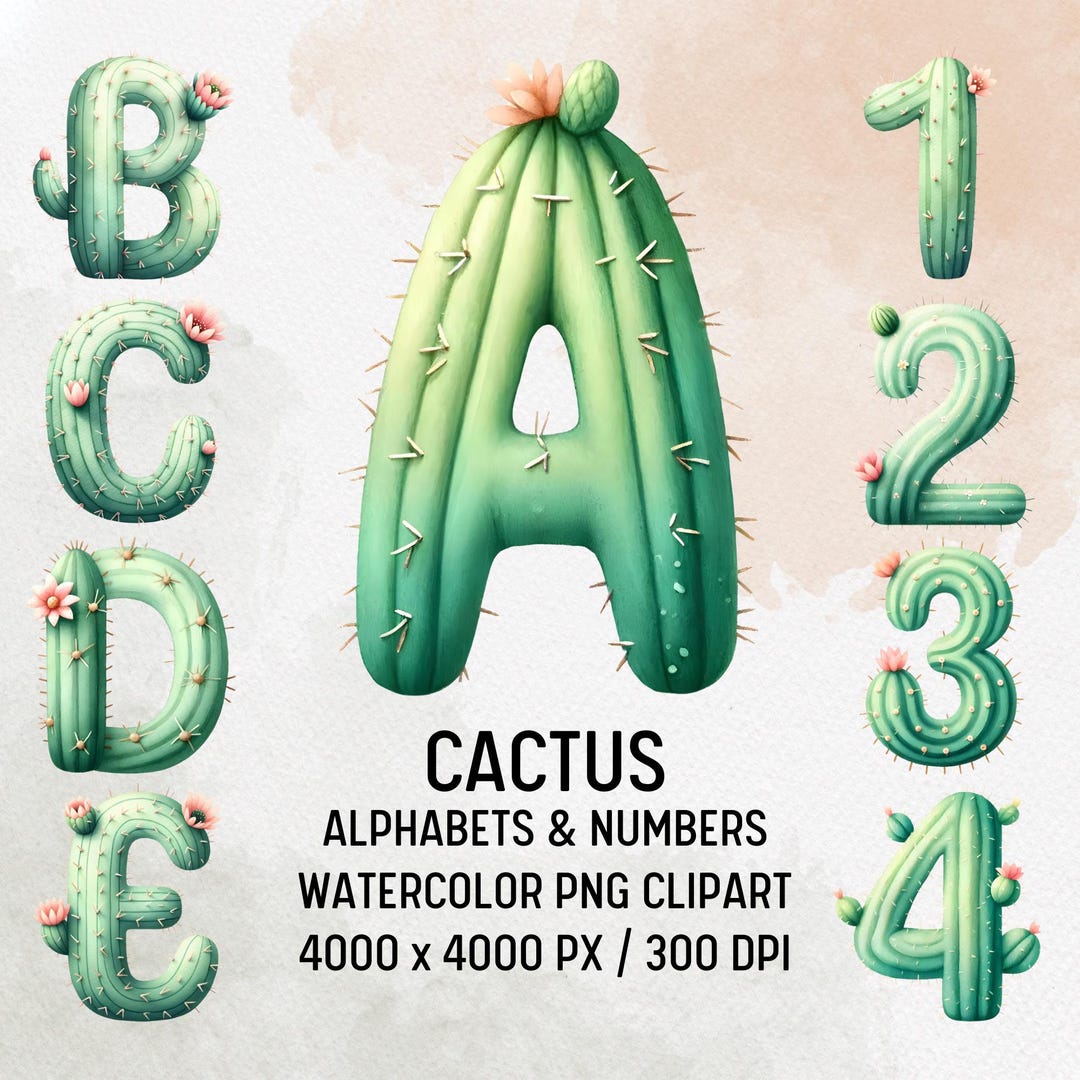 Cactus Alphabet Clipart: Desert Plant Font (PNG Digital Download) - Etsy