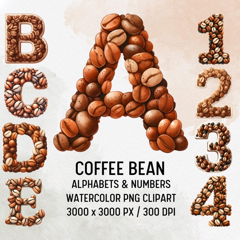 Coffee Bean Alphabet PNG Clipart, Rustic Font, Cafe Lettering, Coffee ...