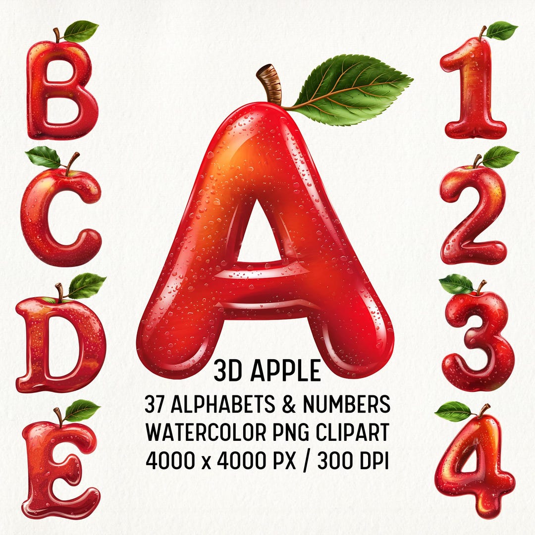 3D Apple Alphabet PNG Clipart, Realistic Fruit Font, Red Apple, Fruit ...