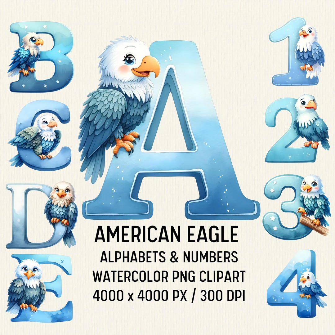 American Eagle Alphabet Clipart, Patriotic Letter PNG, Bald Eagle Font ...
