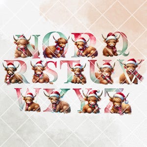 Highland Cow Christmas Clipart, Letters & Numbers (PNG) - Etsy