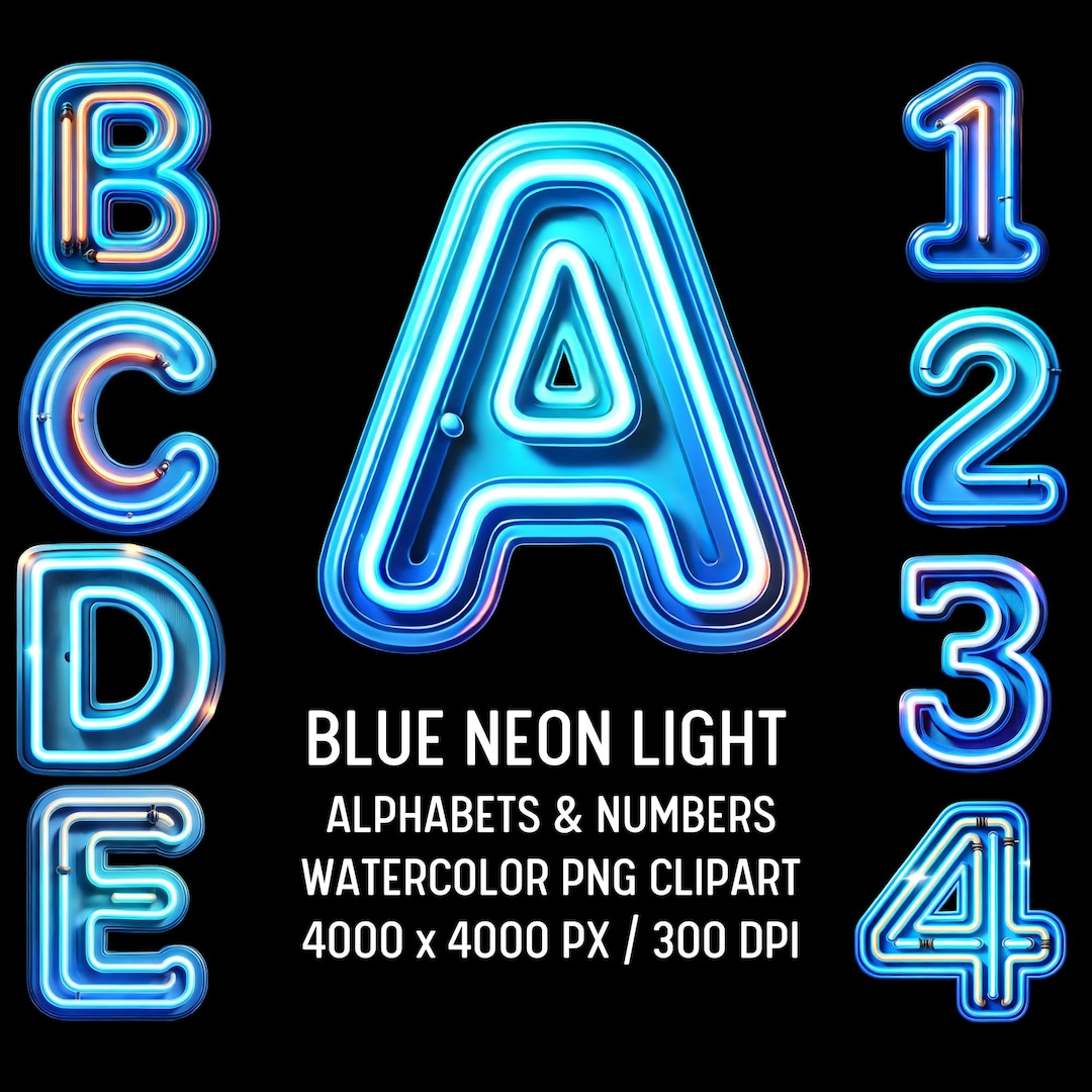 Blue Neon Alphabet Clipart Bundle, Neon Letters PNG Designs, Neon ...