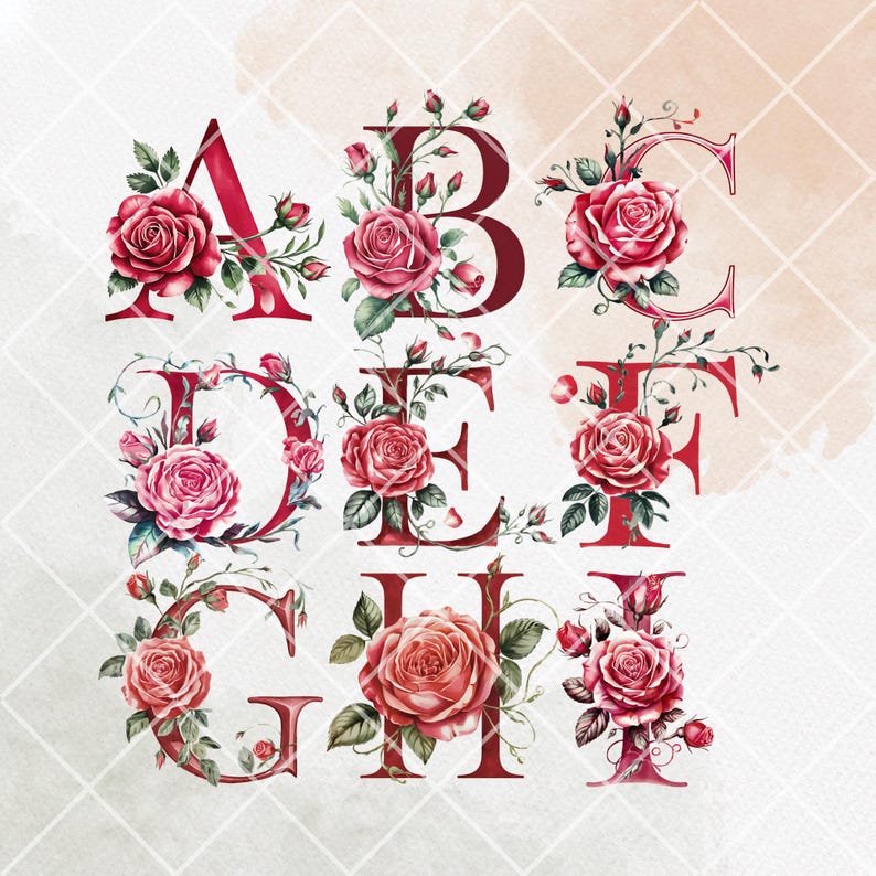 Watercolor Flowers Alphabet PNG, Red Rose Red Alphabets Clipart, Floral ...