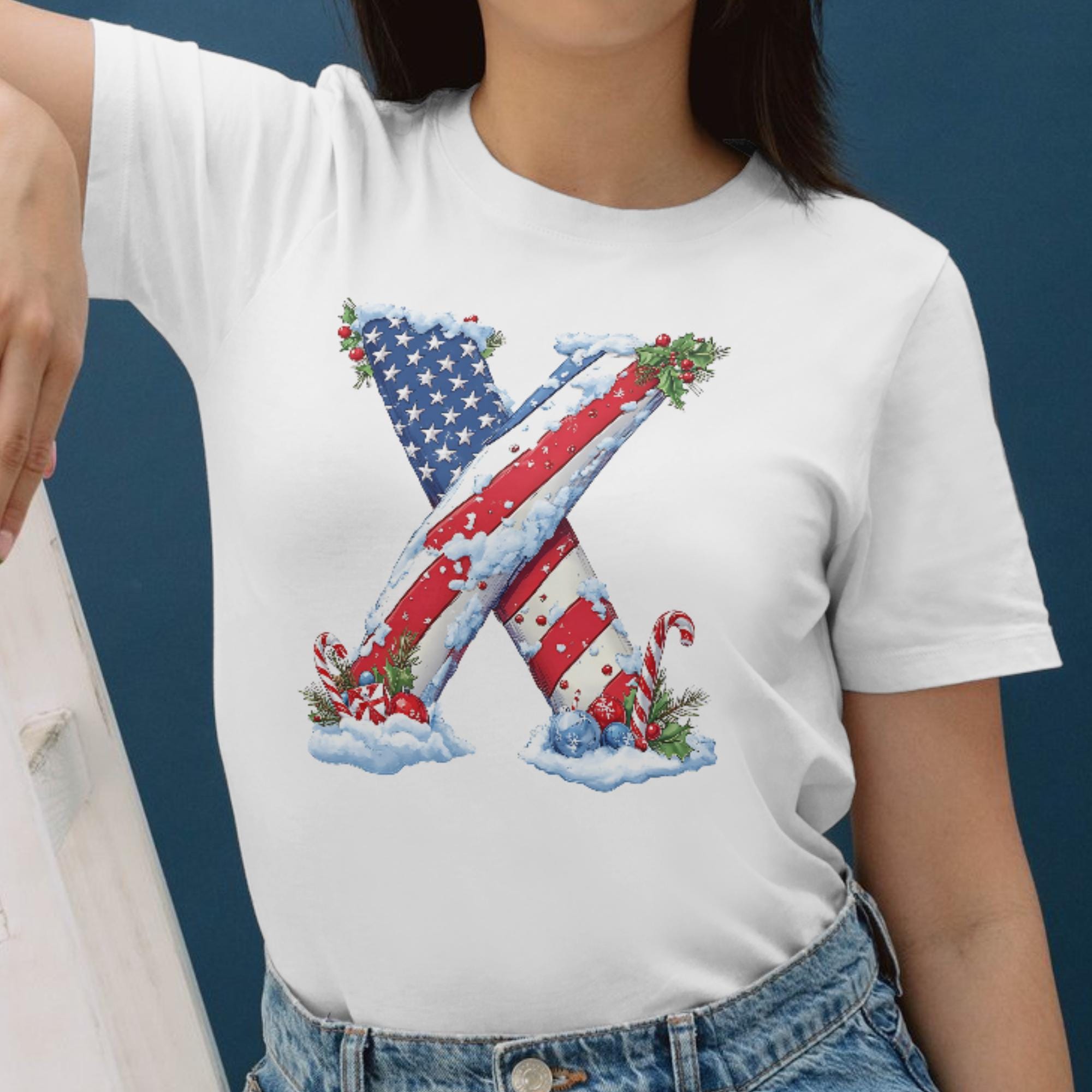 Christmas American Flag Alphabet Clipart, Patriotic PNG (digital ...