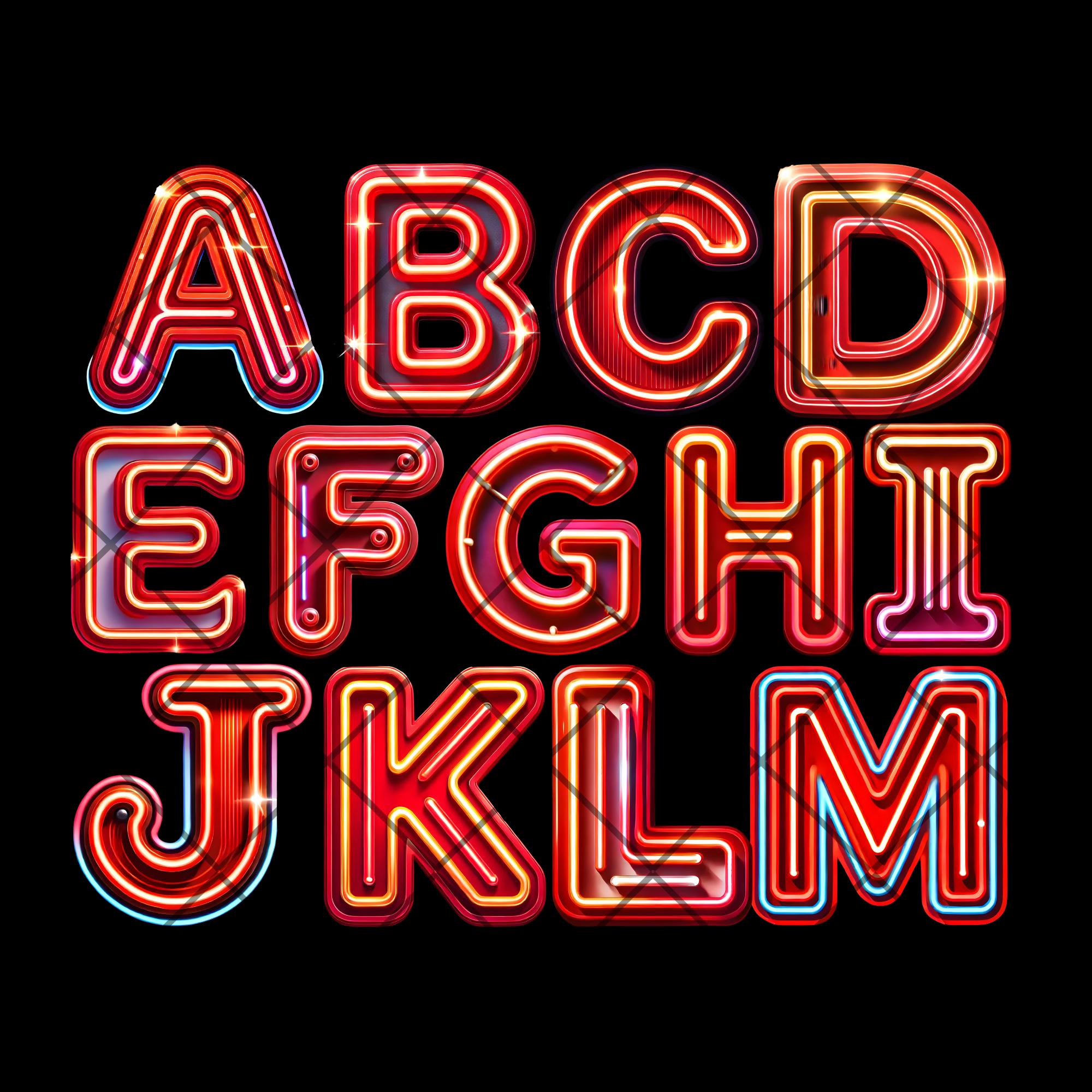 Red Neon Alphabet Clipart Bundle: PNG Designs (digital Download) - Etsy