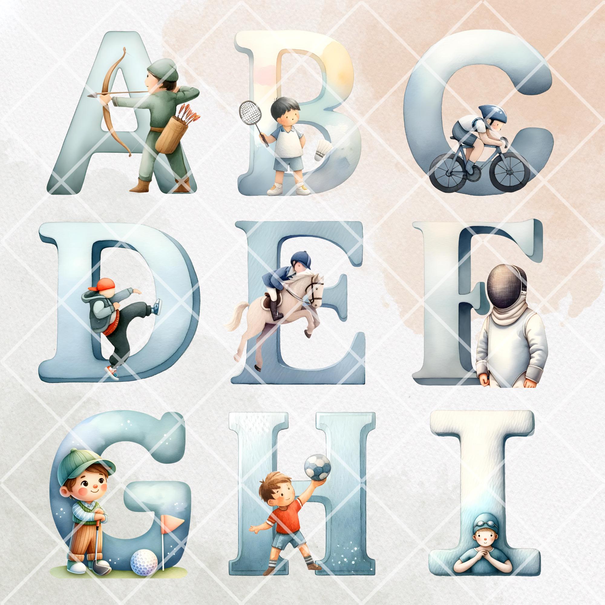 Sports Alphabet Nursery Clipart, PNG Letters for Kids Room Decor ...