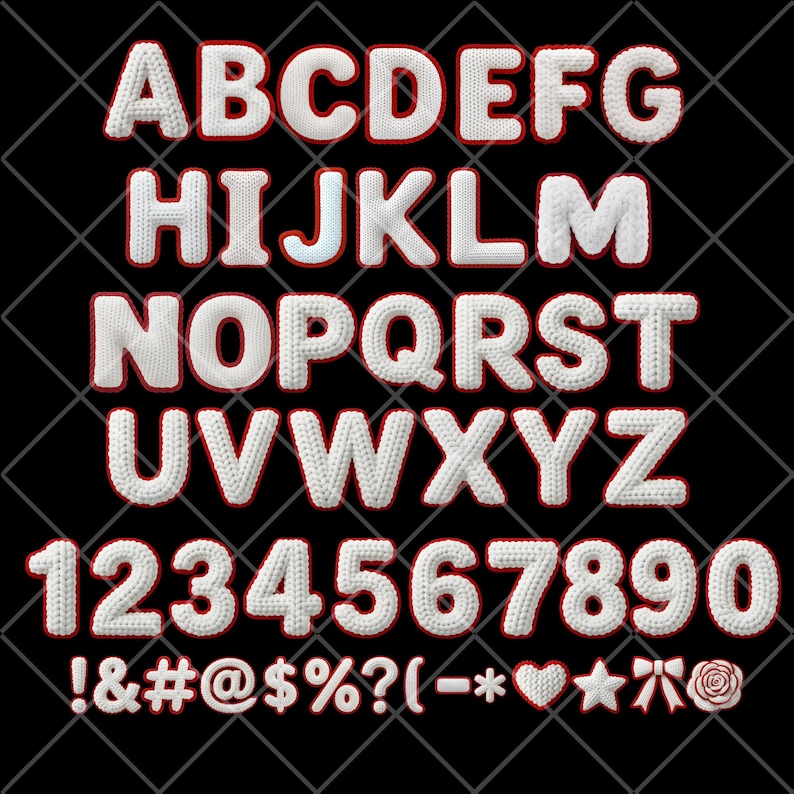 White Knitted Yarn With Red Outline Alphabet Clipart PNG Letters ...