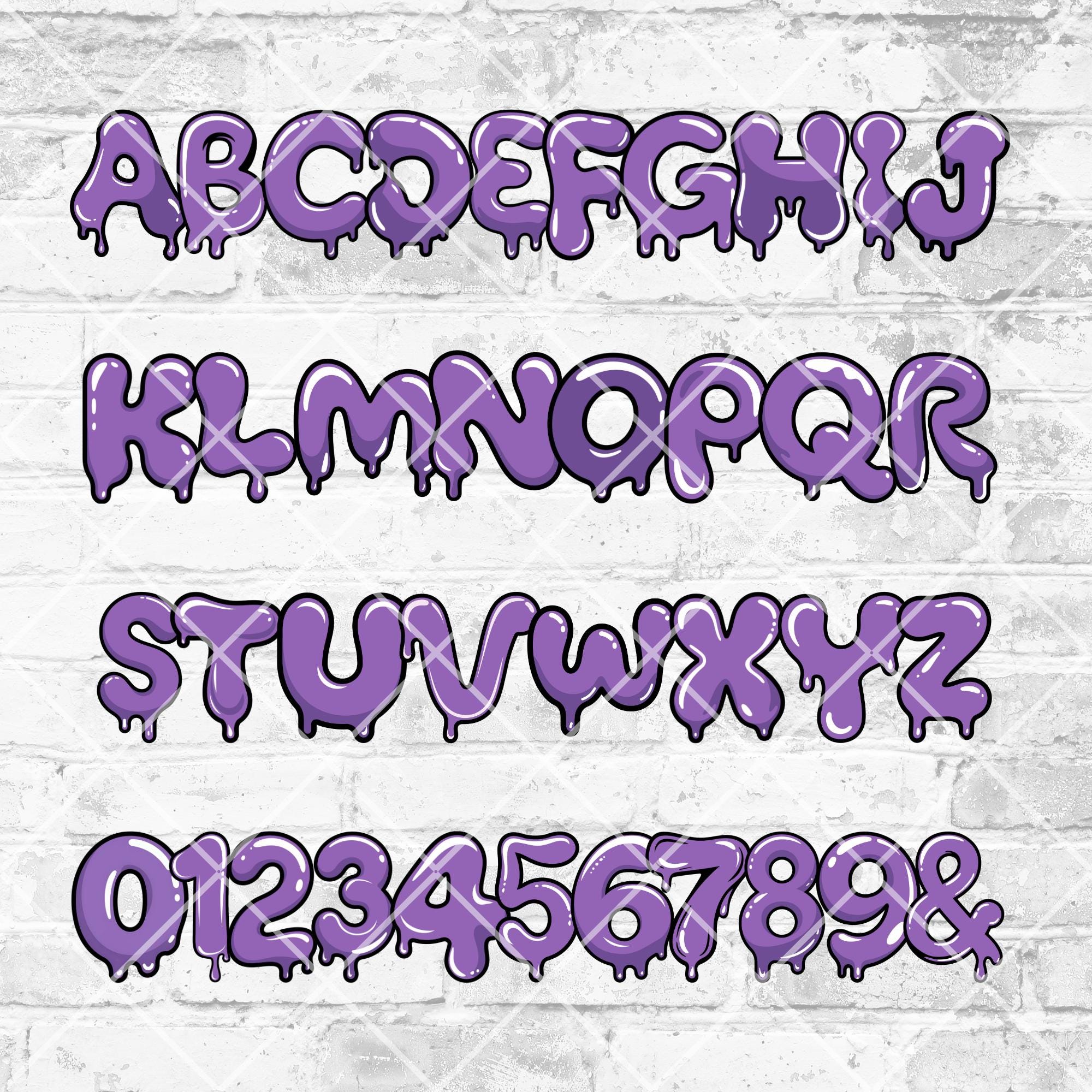Graffiti Alphabet Purple Color PNG, Dripping Bubble Graffiti Letters ...