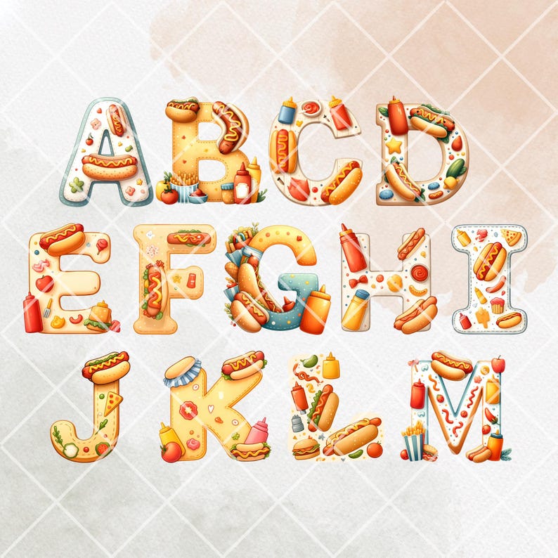Hotdog Alphabet Clipart, Food Letter, Food Clip Art, Food Decor, Hotdog ...
