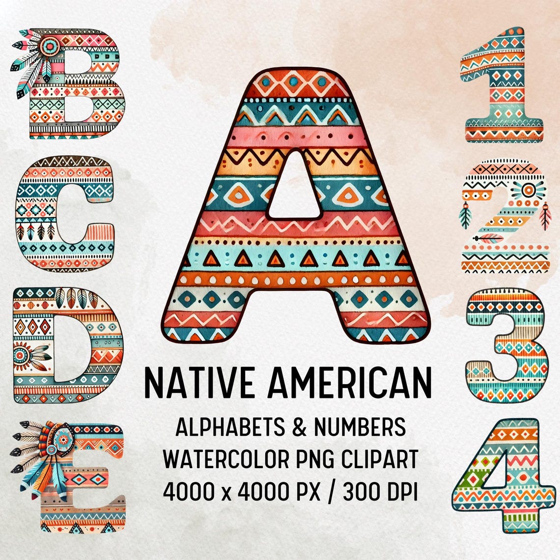Tribal Alphabet Clipart: Native American Pattern PNG Designs (digital ...