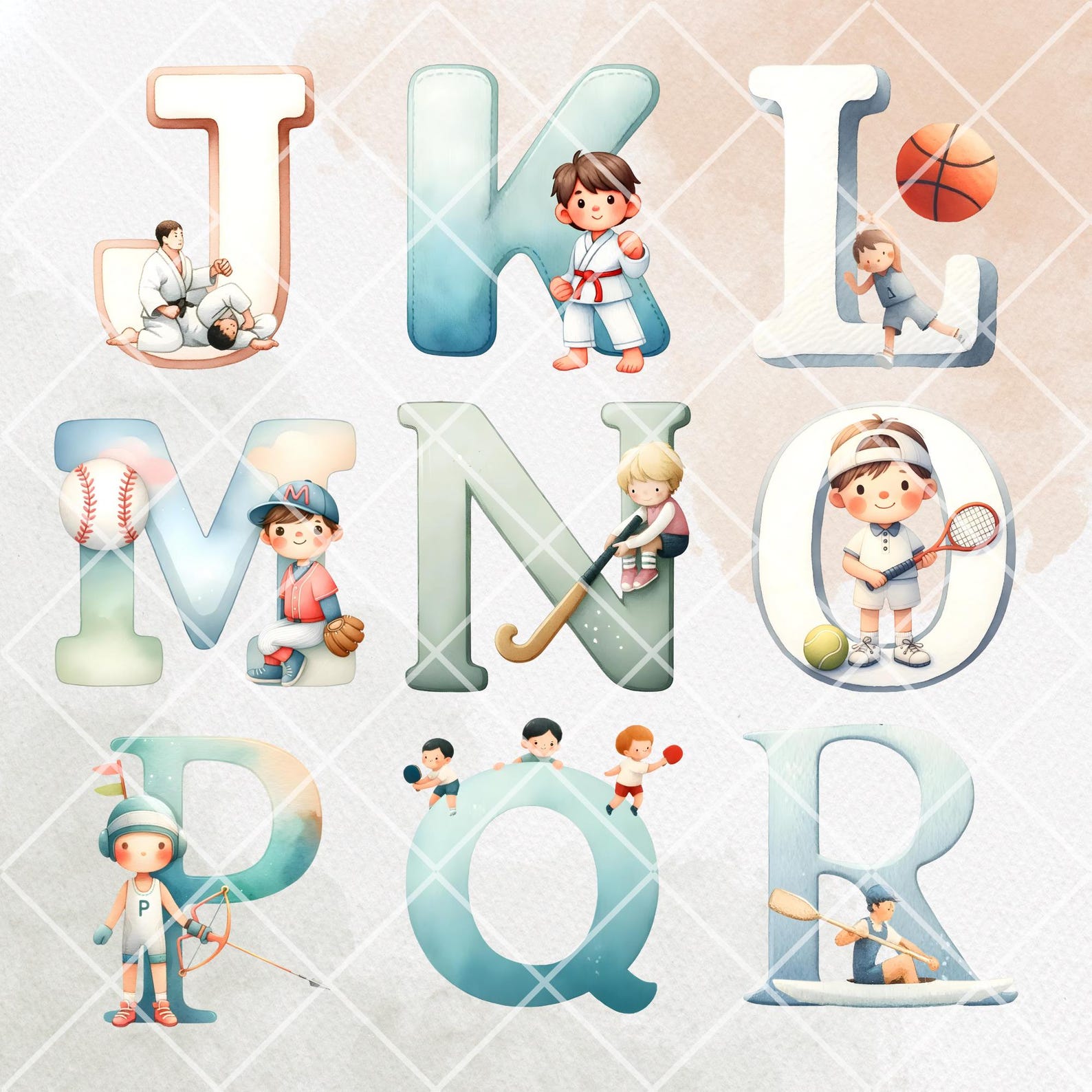 Sports Alphabet Nursery Clipart, PNG Letters for Kids Room Decor ...
