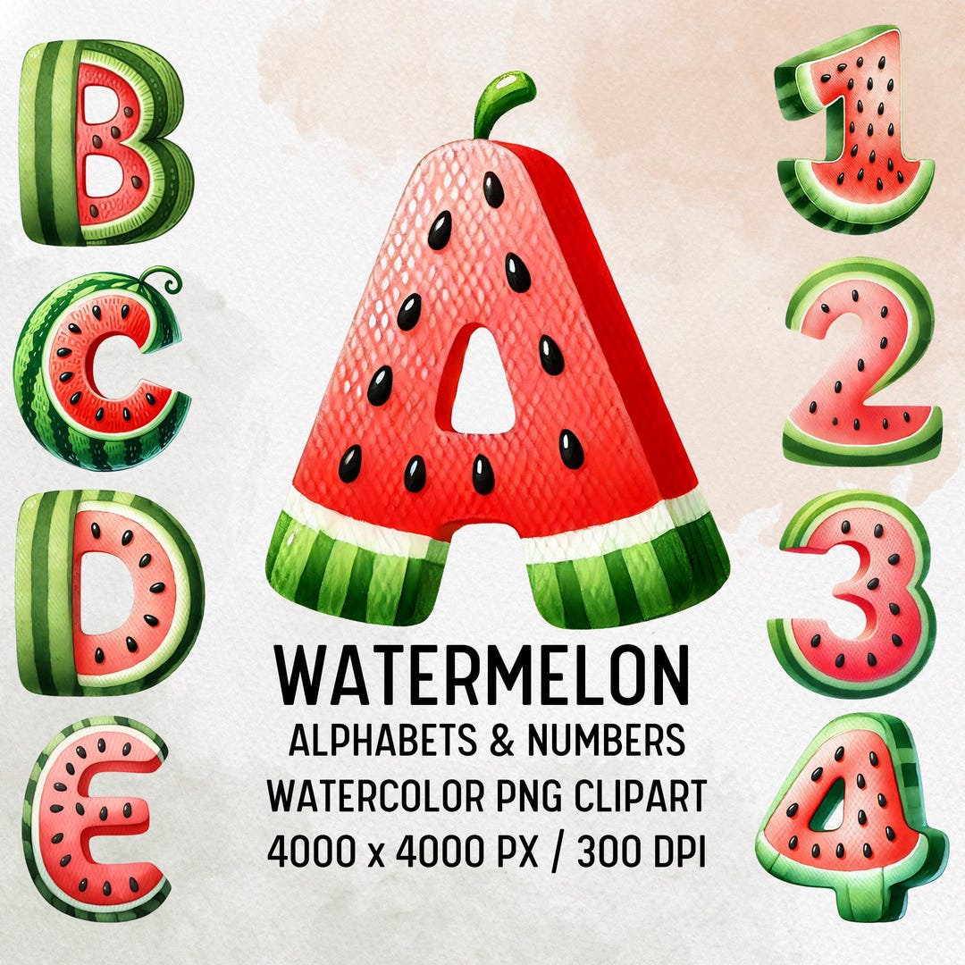 Watermelon Alphabet Clip Art: Summer Watercolor Font (digital Download ...