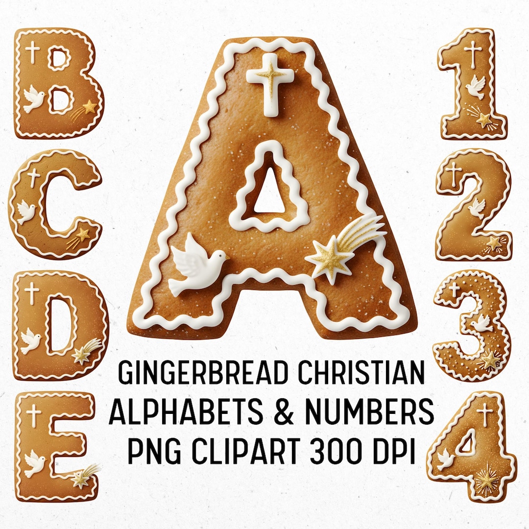 Gingerbread Christian Christmas Alphabet PNG Set, Iced Cookie Faith ...