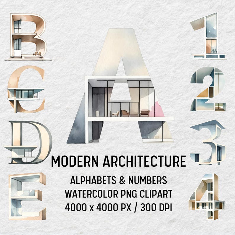 Modern Architecture Alphabet Clipart, Minimalist Typography, Architectural Font, Geometric ...