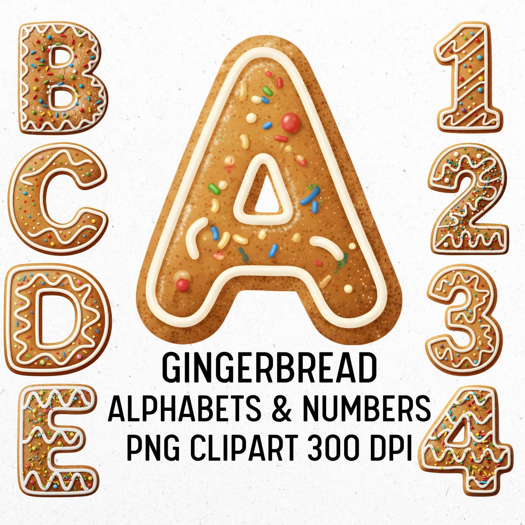 Gingerbread Alphabet PNG Set, Iced Cookie Letters Clipart, Holiday ...