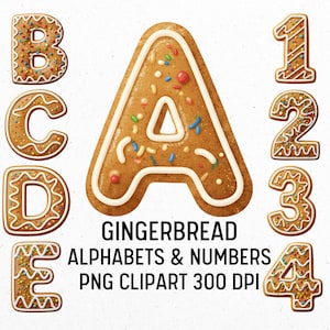 Gingerbread Alphabet PNG Set, Iced Cookie Letters Clipart, Holiday ...