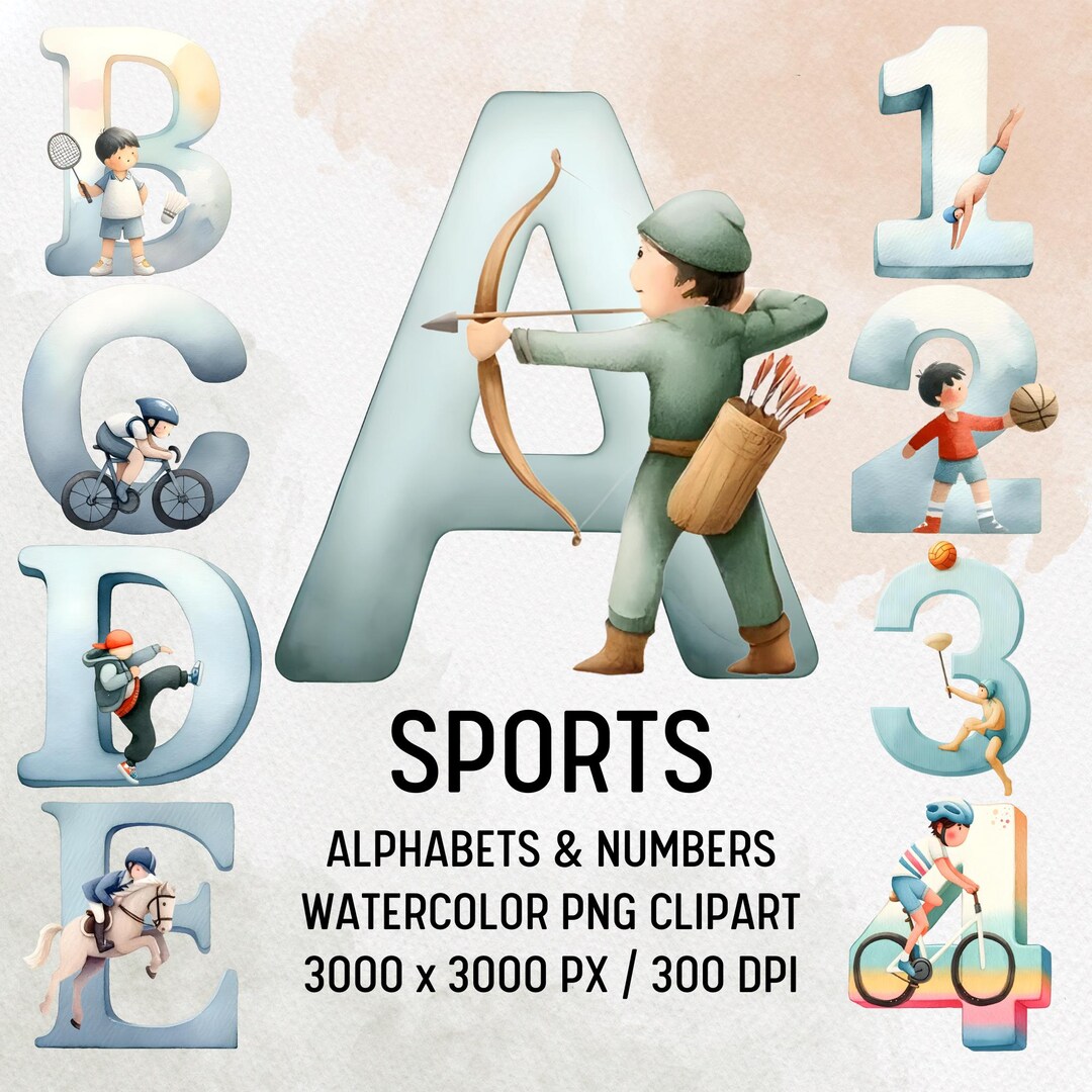 Sports Alphabet Nursery Clipart, PNG Letters for Kids Room Decor ...