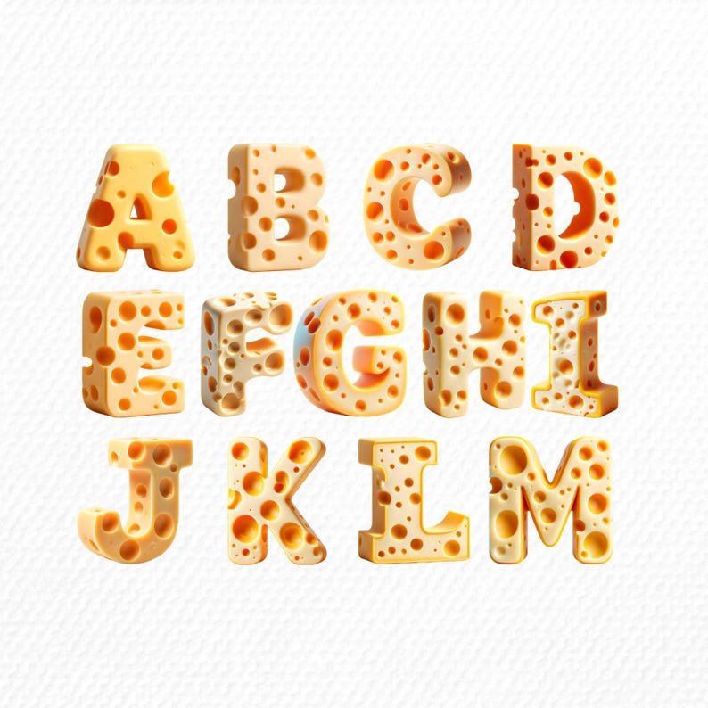 Cheese PNG Letters, 3D Cheese Alphabet Clipart, Cheese Doodle, Cheese ...