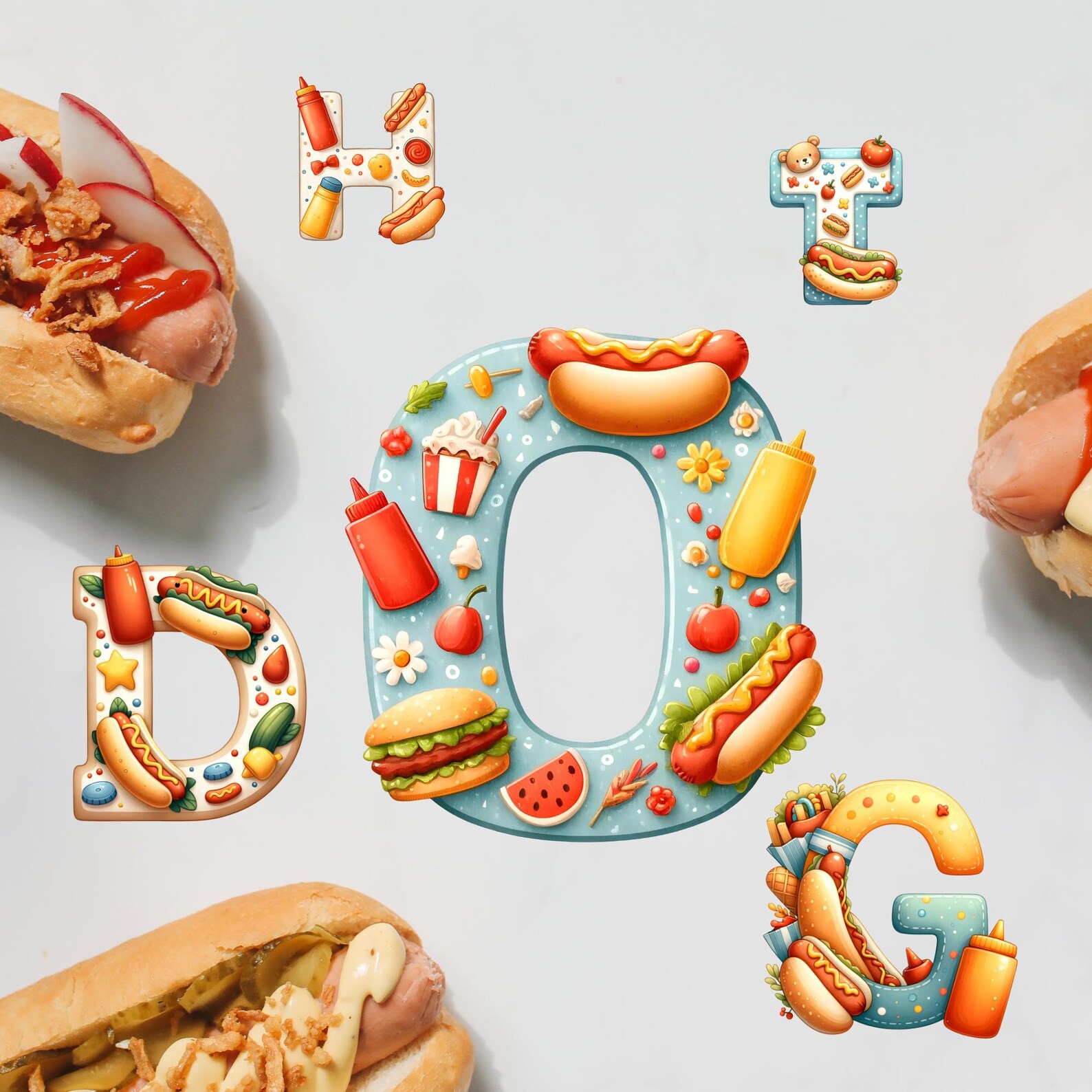 Hotdog Alphabet Clipart: Foodie PNG Font (digital Download) - Etsy