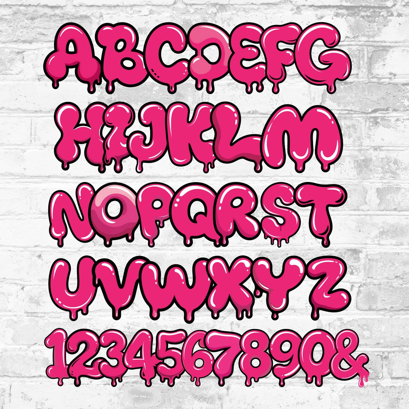 Graffiti Alphabet Pink Color PNG, Dripping Bubble Graffiti Letters ...
