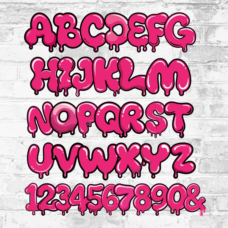 Graffiti Alphabet Pink Color PNG, Dripping Bubble Graffiti Letters ...