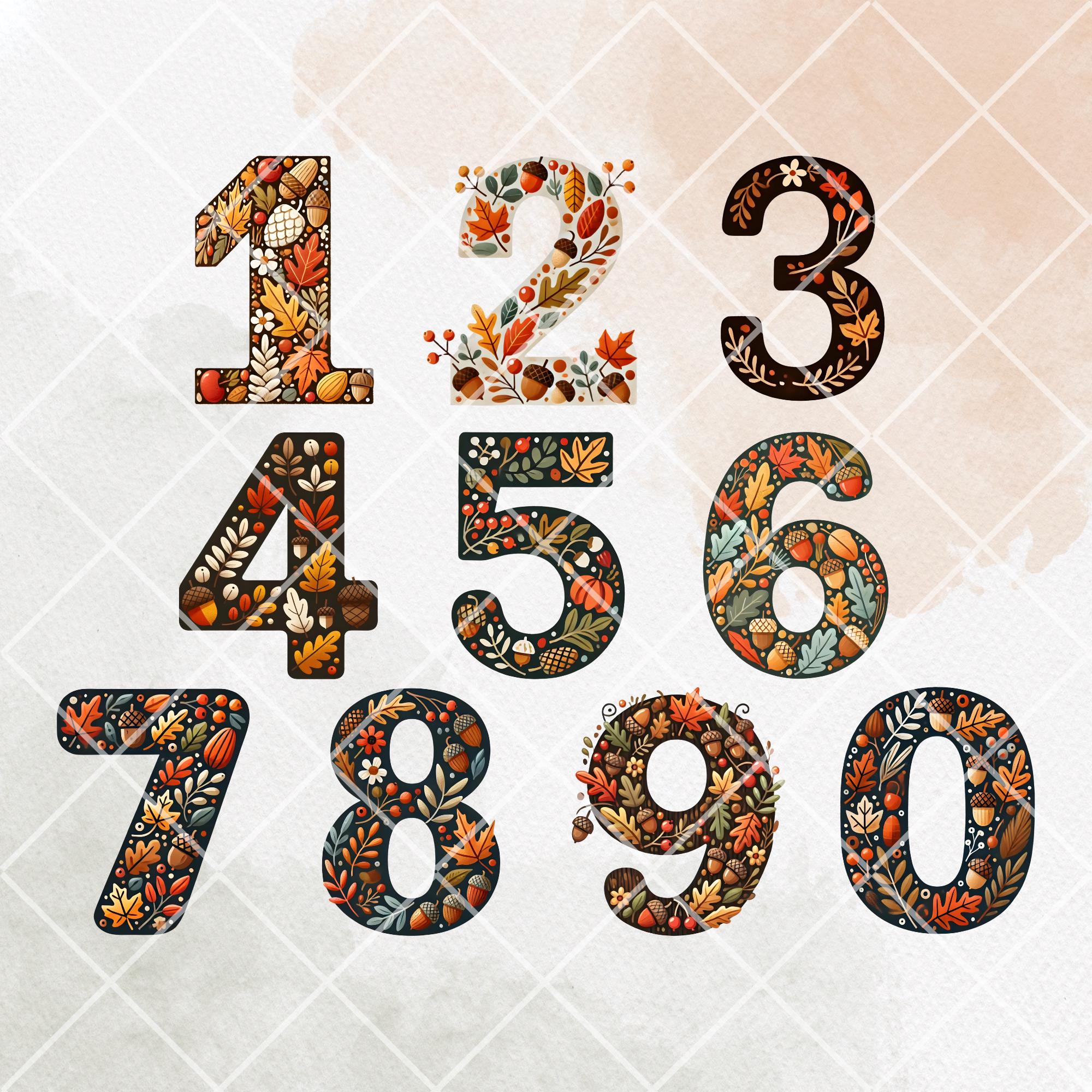 Watercolor Fall Alphabet, Numbers PNG, Autumn Leaves Clipart (digital ...