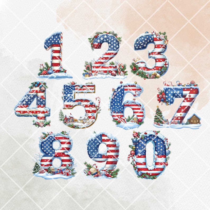 Christmas American Flag Alphabet Clipart, Patriotic PNG (digital ...