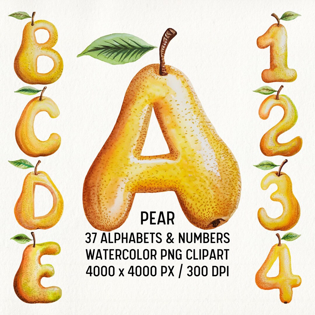 Watercolor Pear Alphabet Letters PNG Clipart, Fruit Font, Fruit ...