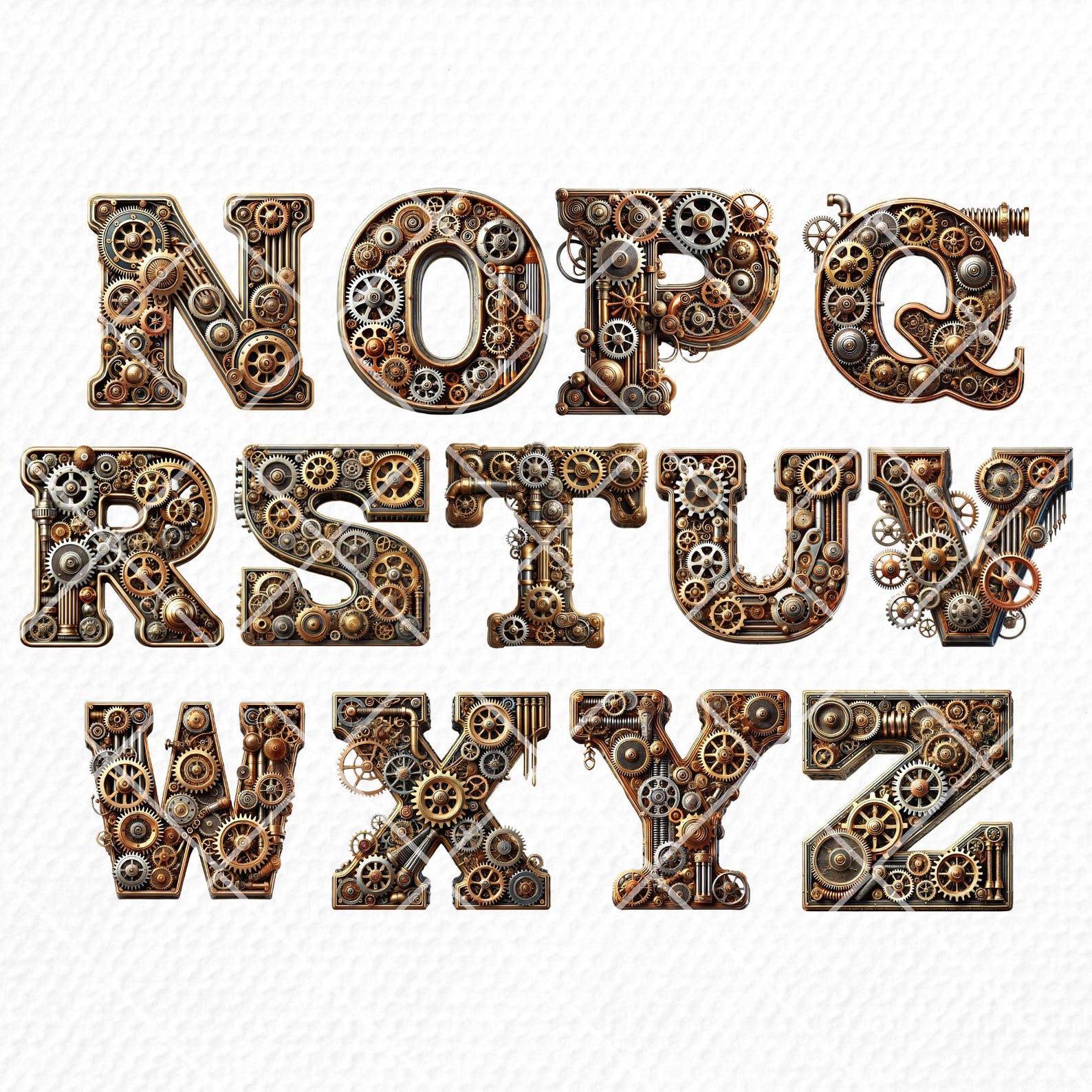 Steampunk Gear Alphabet Clipart: Industrial Metallic Font (PNG Digital ...