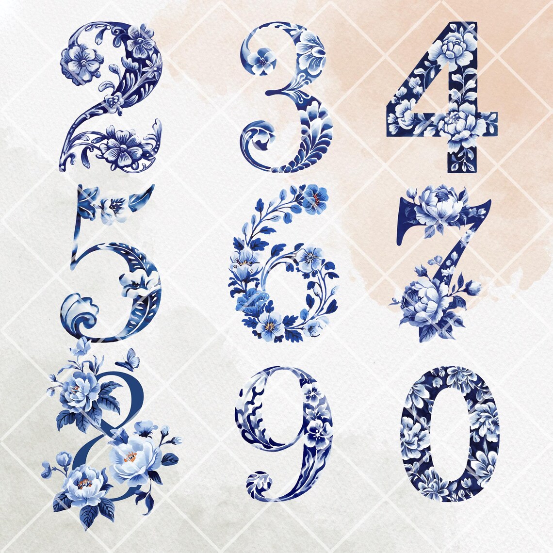 Chinoiserie Floral Alphabet PNG Clipart: Watercolor Blue Letters ...
