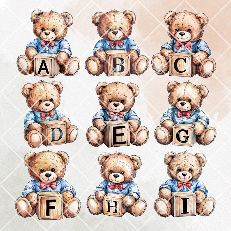Teddy Bear Alphabet Nursery Clipart for Kids Room Decor, Printable ...