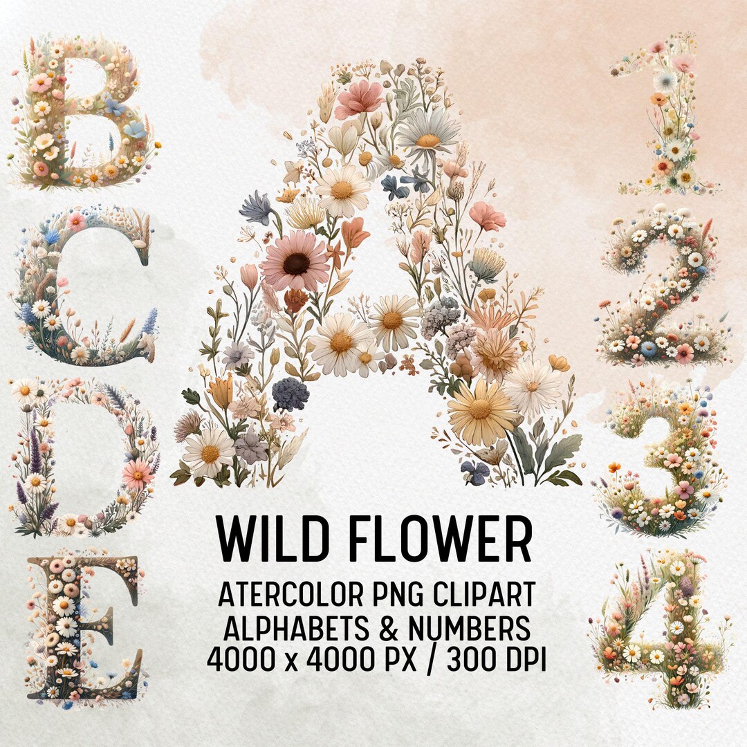 Wild Flower Alphabets Clipart, PNG Letters With Floral Design, Floral ...