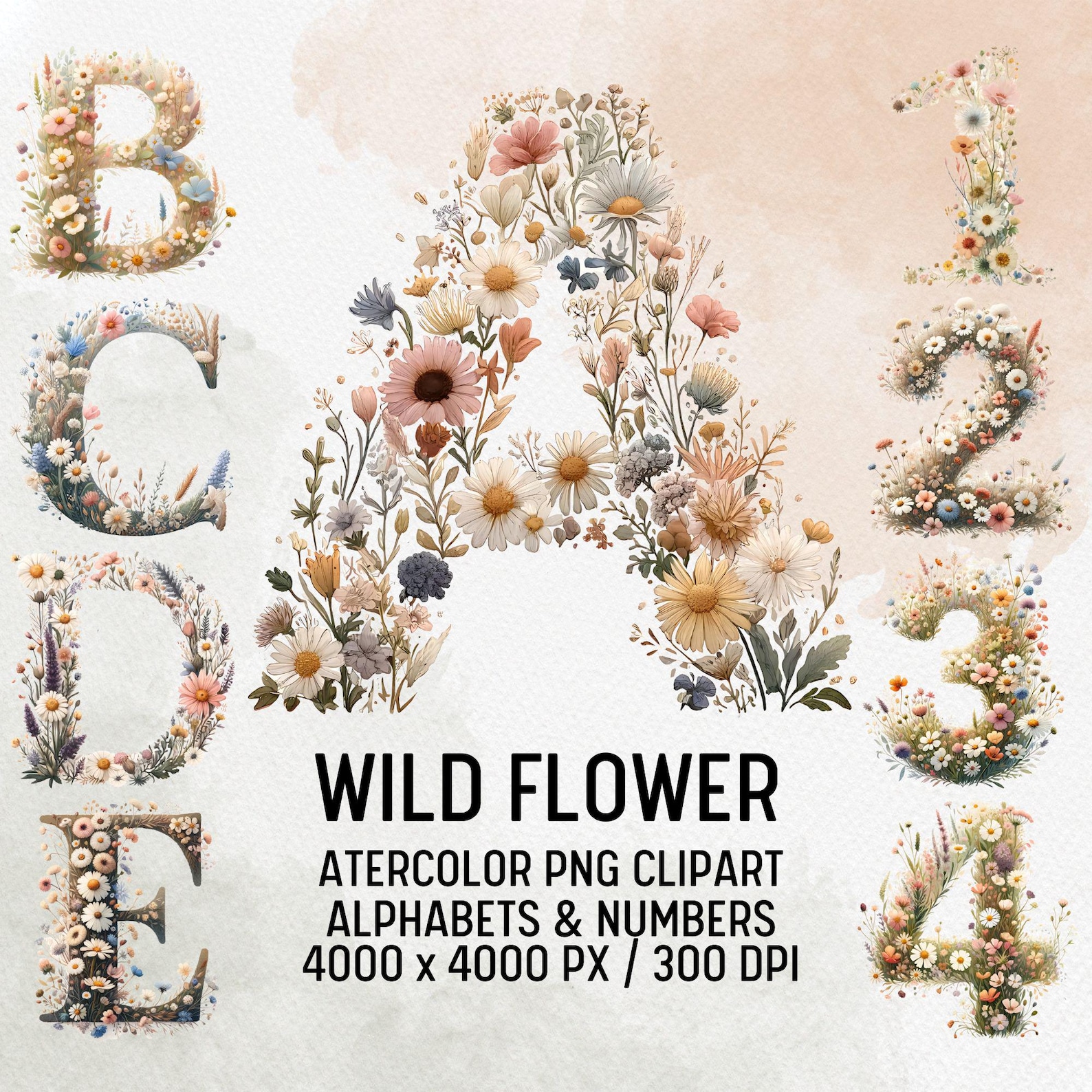 Wild Flower Alphabets Clipart, PNG Letters With Floral Design, Floral ...