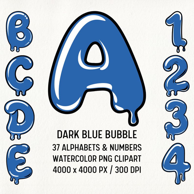 Dark Blue Graffiti Alphabet PNG: Dripping Bubble Font (digital Download ...