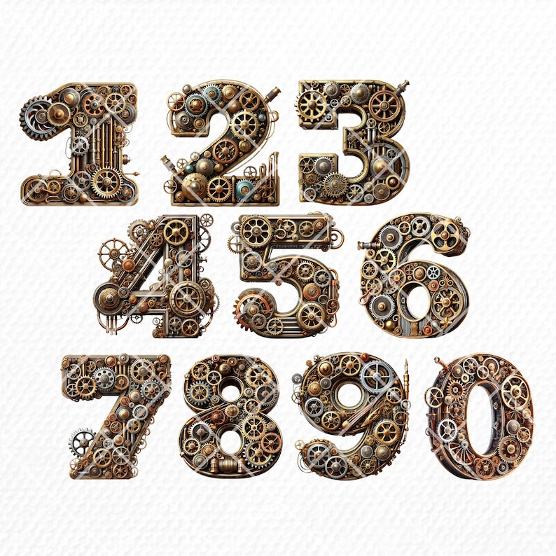 Steampunk Gear Alphabet Clipart: Industrial Metallic Font (PNG Digital ...