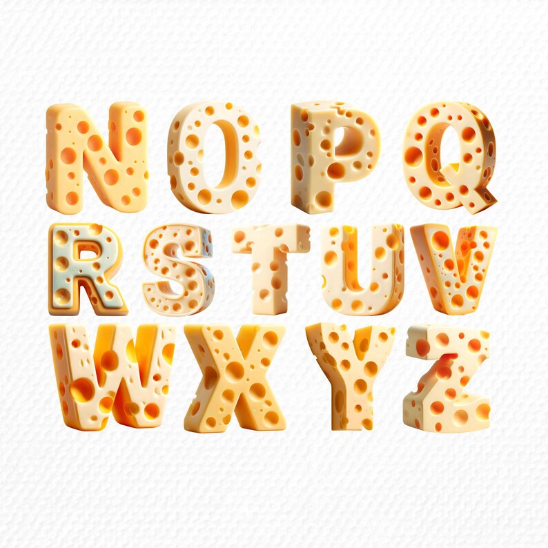 Cheese PNG Letters, 3D Cheese Alphabet Clipart, Cheese Doodle, Cheese ...