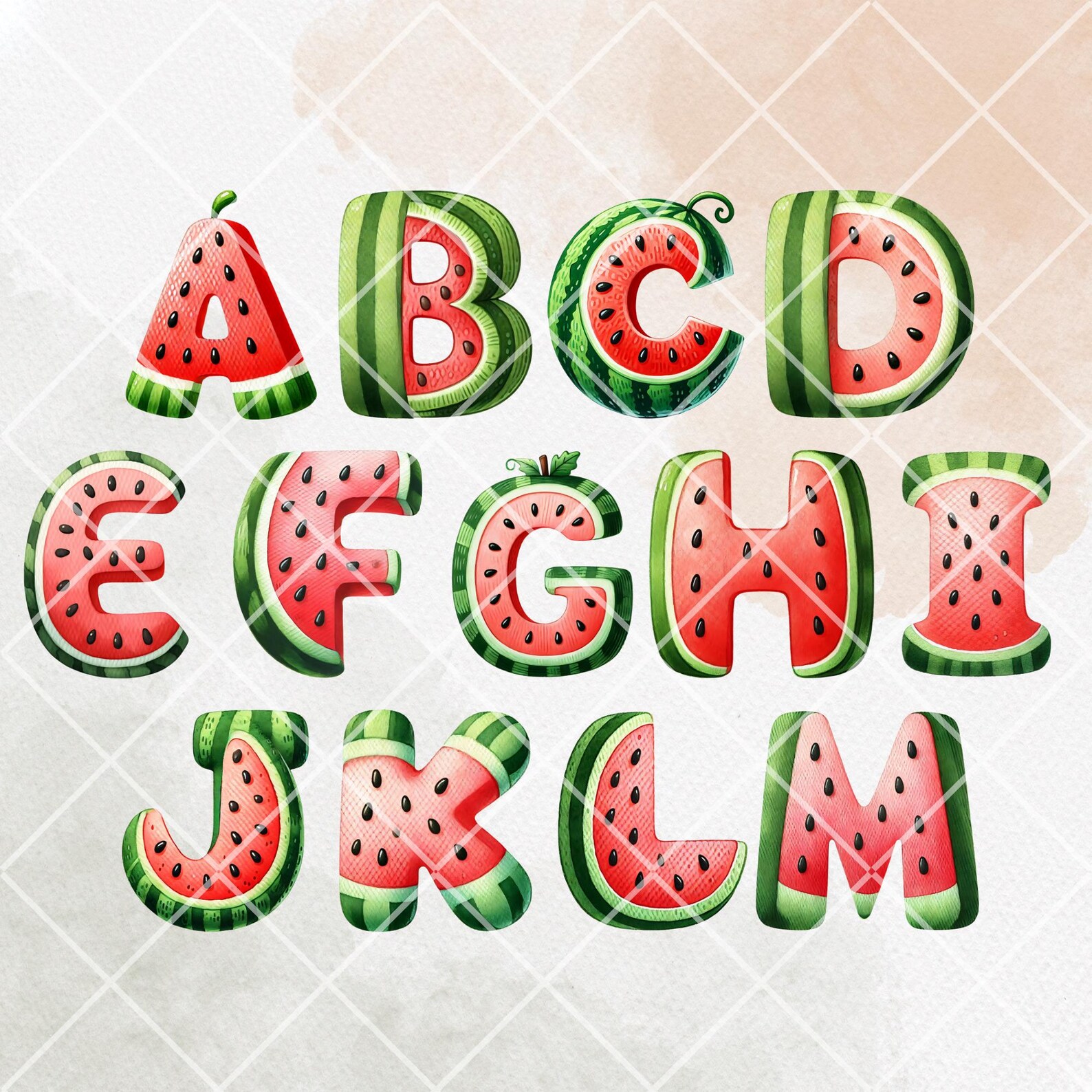 Watermelon Alphabet Clip Art: Summer Watercolor Font (digital Download ...