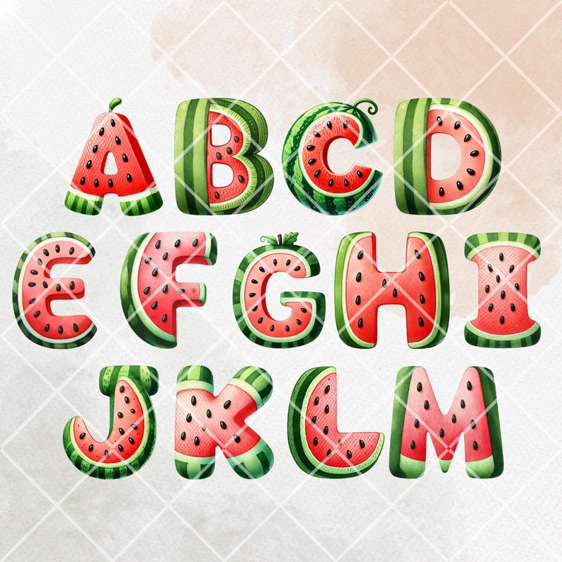 Watermelon Alphabet Clip Art: Summer Watercolor Font (digital Download ...